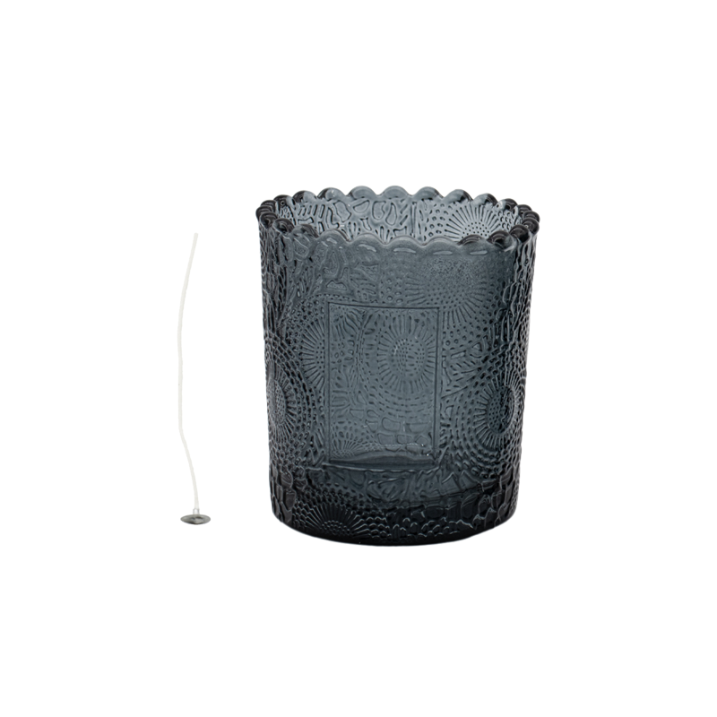 Recipient pentru lumanare din sticla neagra cu suprafata in relief 120 ...