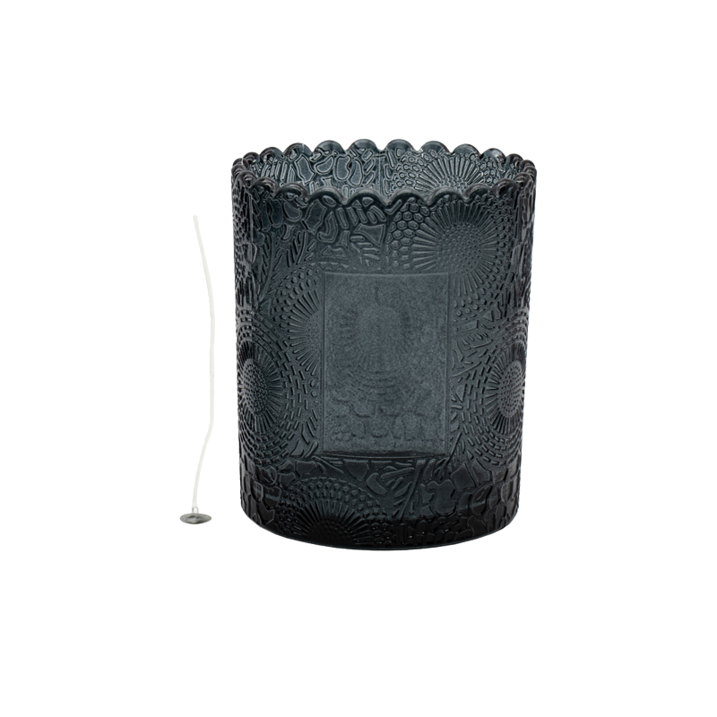 Recipient pentru lumanare din sticla neagra cu suprafata in relief 220 ...