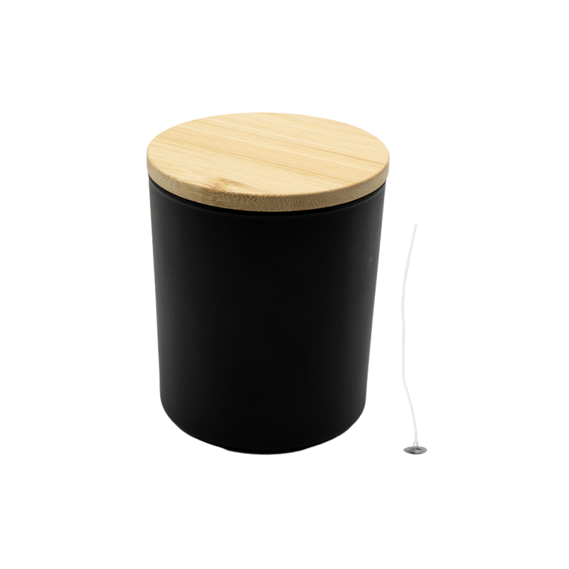Recipient pentru lumanare din sticla neagra mata 200 ml, fitil si capa ...