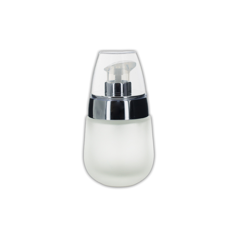 Recipient sticla mata alba 30 ml, pompa, capac transparent si guler ar ...